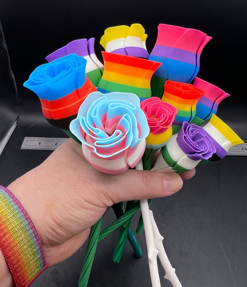 Pride Roses 3D Printed - Rainbow, Trans and More! Gifts or Decorations ...