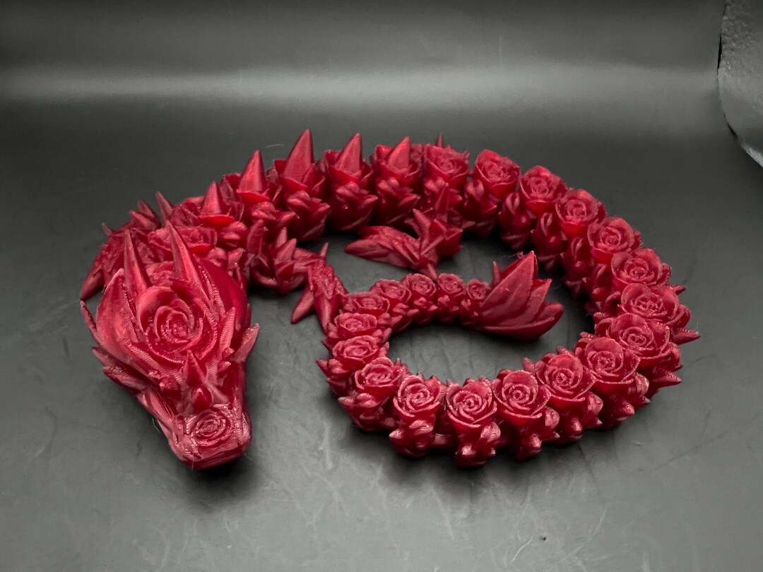 3D Printed Rose Dragon Premium Ruby Red Articulated Fidget Desk Toy ...