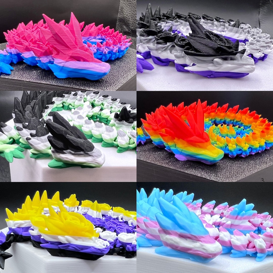 Pride Flag Themed 3D Printed Dragon Fidget Desk Toy Rainbow Trans Enby ...
