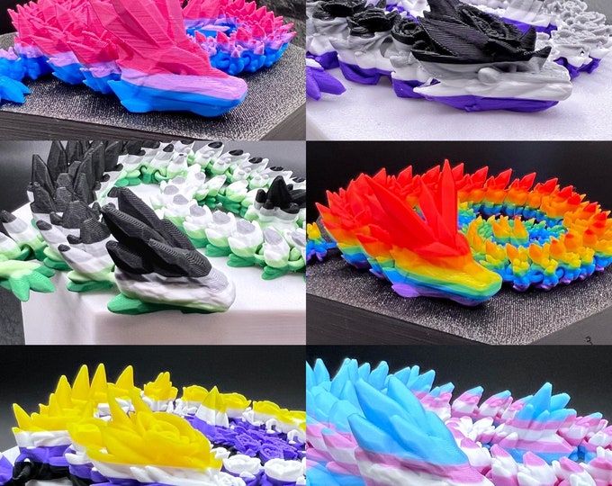 Pride Flag Themed 3D Printed Dragon Fidget Desk Toy Rainbow Trans Enby ...
