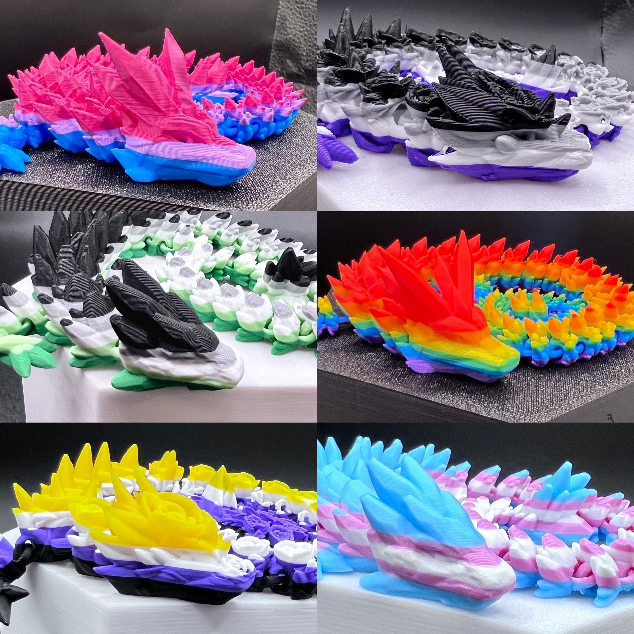Pride Flag Themed 3D Printed Dragon Fidget Desk Toy Rainbow Trans Enby ...