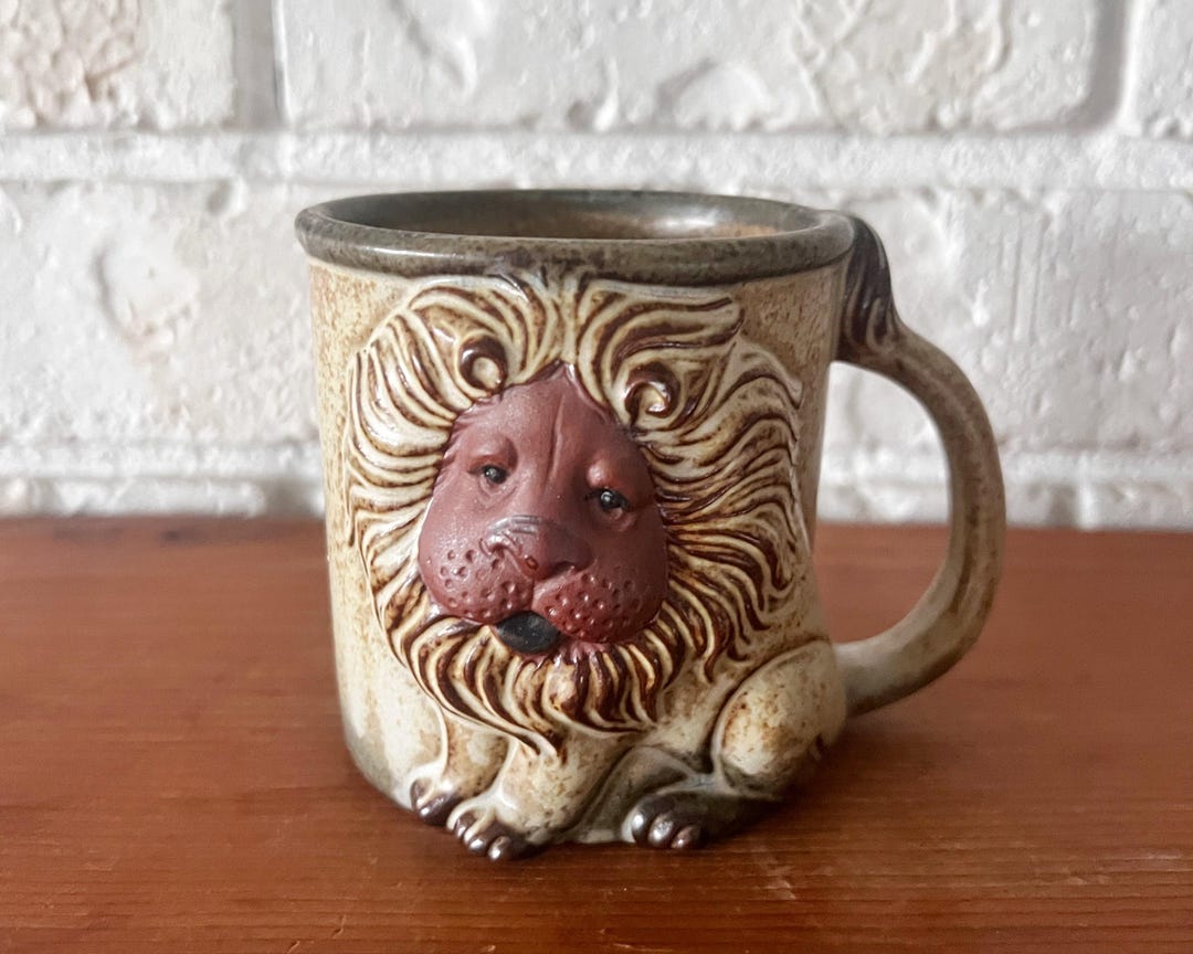 Vintage John Buck Studios Lion Face Pottery Mug, Vintage 1970s, Made in ...