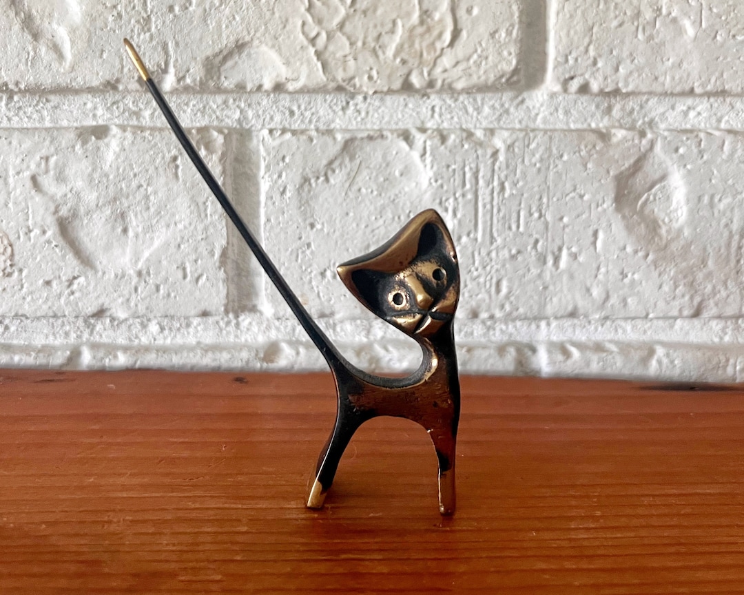 Vintage Brass Cat Statue Ring Holder, Black & Gold, Cat Lover Gift ...