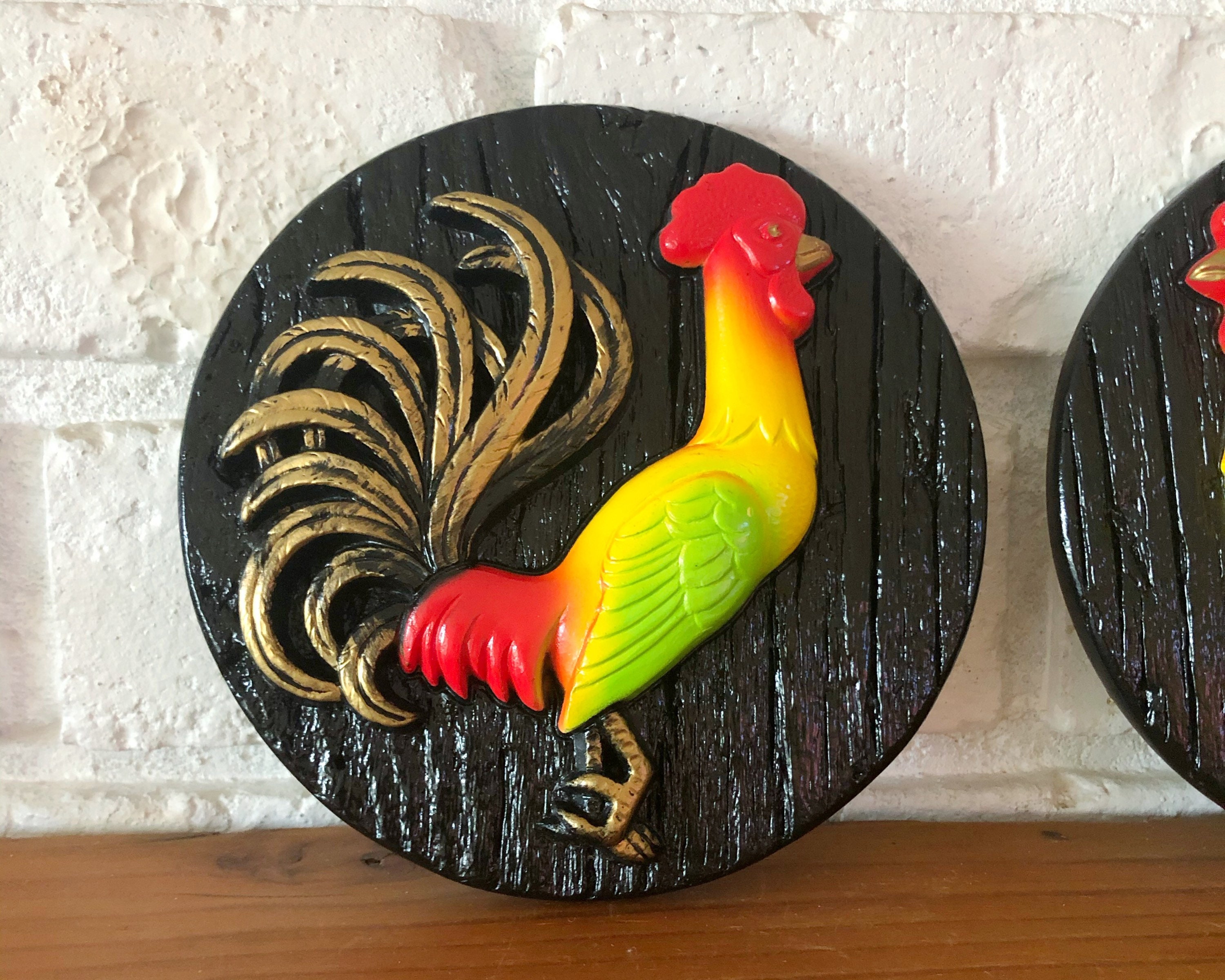 Vintage Plaster Rooster Wall Hanging Plaques - Etsy