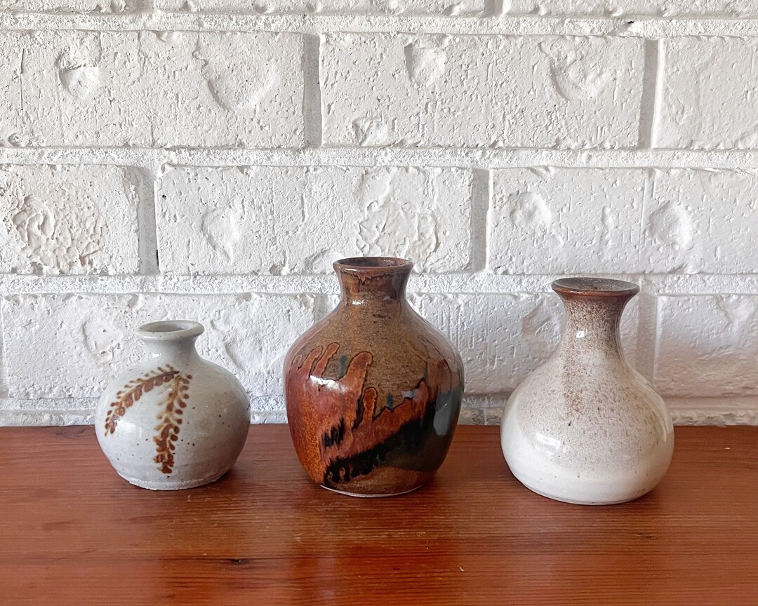 Vintage Pottery Vases, Set of 3 Curated Bud Vases, Small Vase Set ...