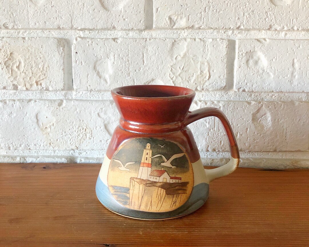 Vintage Pottery Mug, Nautical Mug, Lighthouse Scene, Large Pottery Mug ...