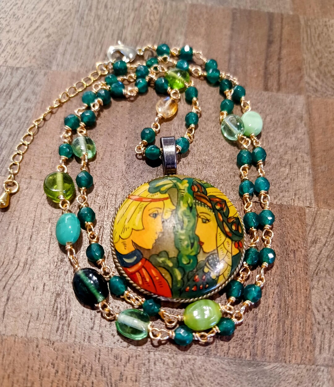 Romeo and Juliet Hand-painted Cloisonne Pendant Necklace: Beaded Chain ...