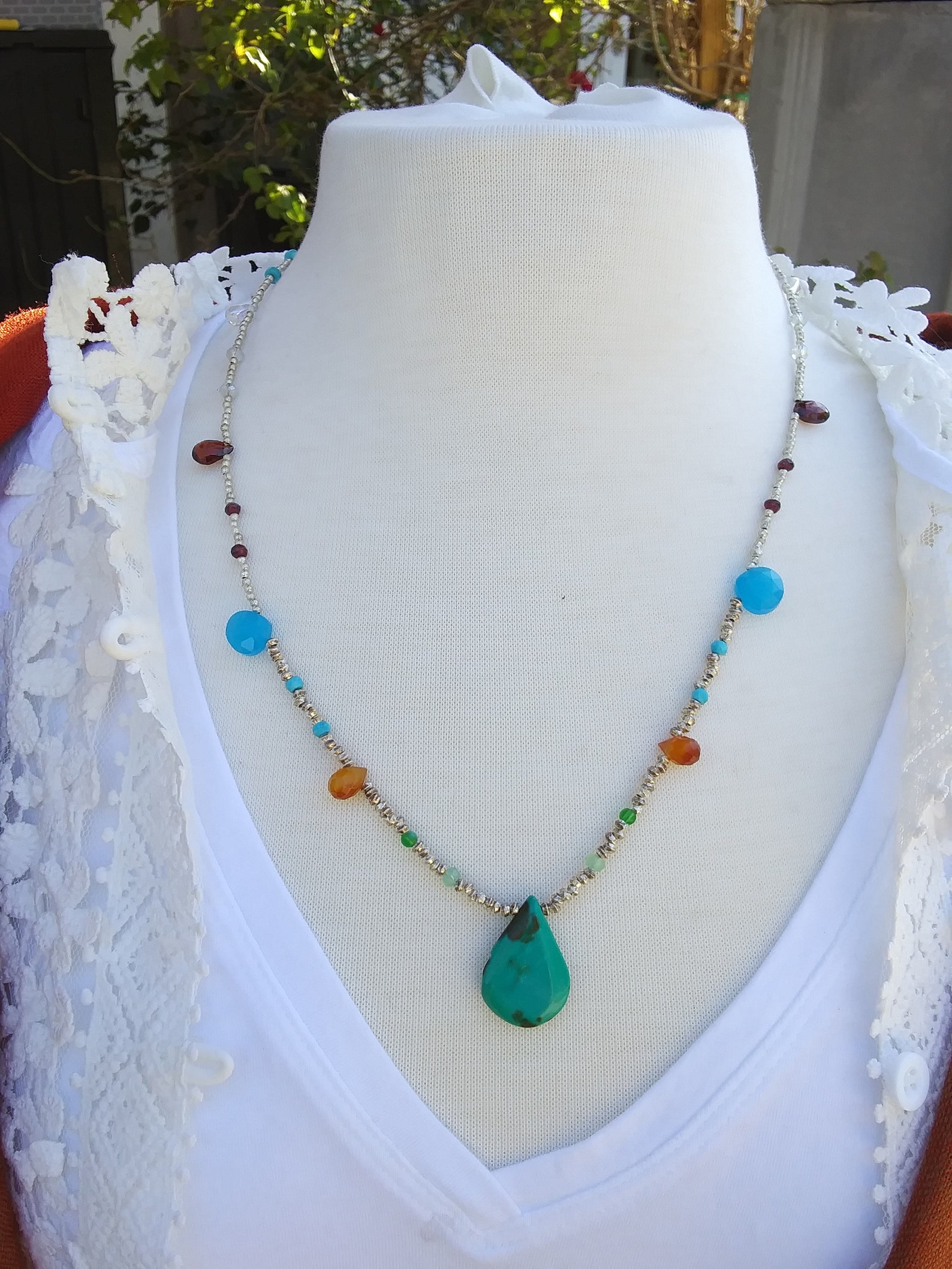 Sundance Inspired Turquoise Necklace With Silver Spacers, Carnelian ...