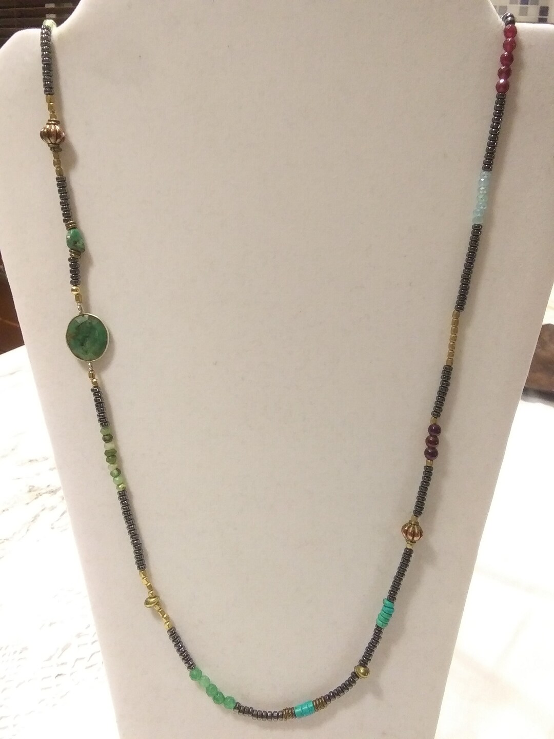Long Multi Gem Necklace. Chrysophase, Purple Amethyst, Turquoise ...