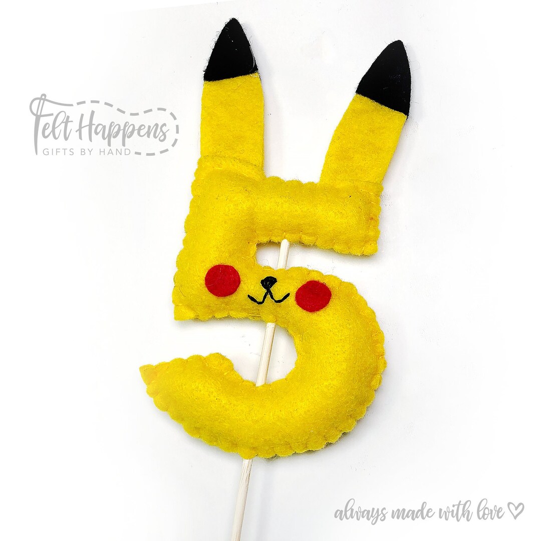 Topper de pastel de Pikachu, topper de número, Pikachu de fieltro ...