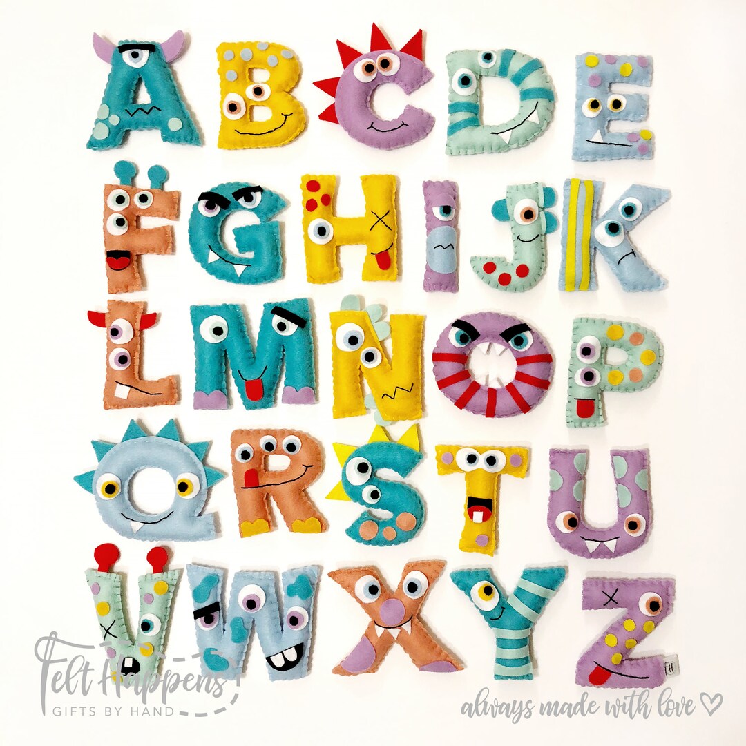 Monster Alphabet, Handmade ABC, Typography, Nursery Decor, Baby Shower ...
