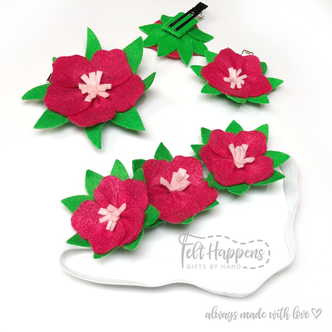Hibiscus Flower Hair Clips, Hair Accessory, Handmade Felt Flowers ...