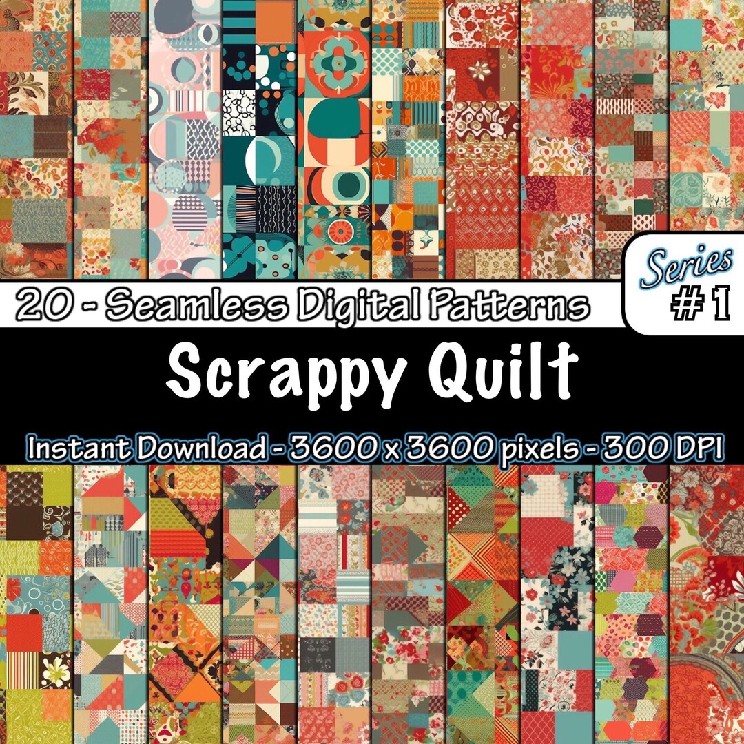 20 Unique Seamless Scrappy Quilt Like Patterns 1st Pack- Digital Paper ...