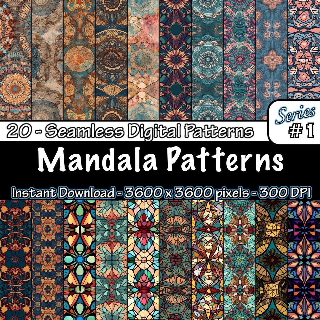 20 Unique Seamless Mandala Patterns - Digital Paper Repeating Mandalas ...