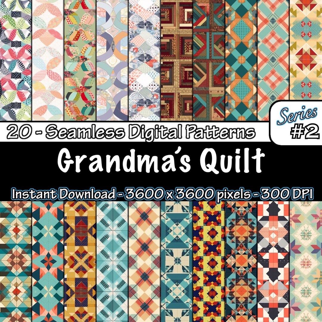 20 Unique Seamless Grandma’a Quilt Like Patterns 2nd Pack- Digital ...