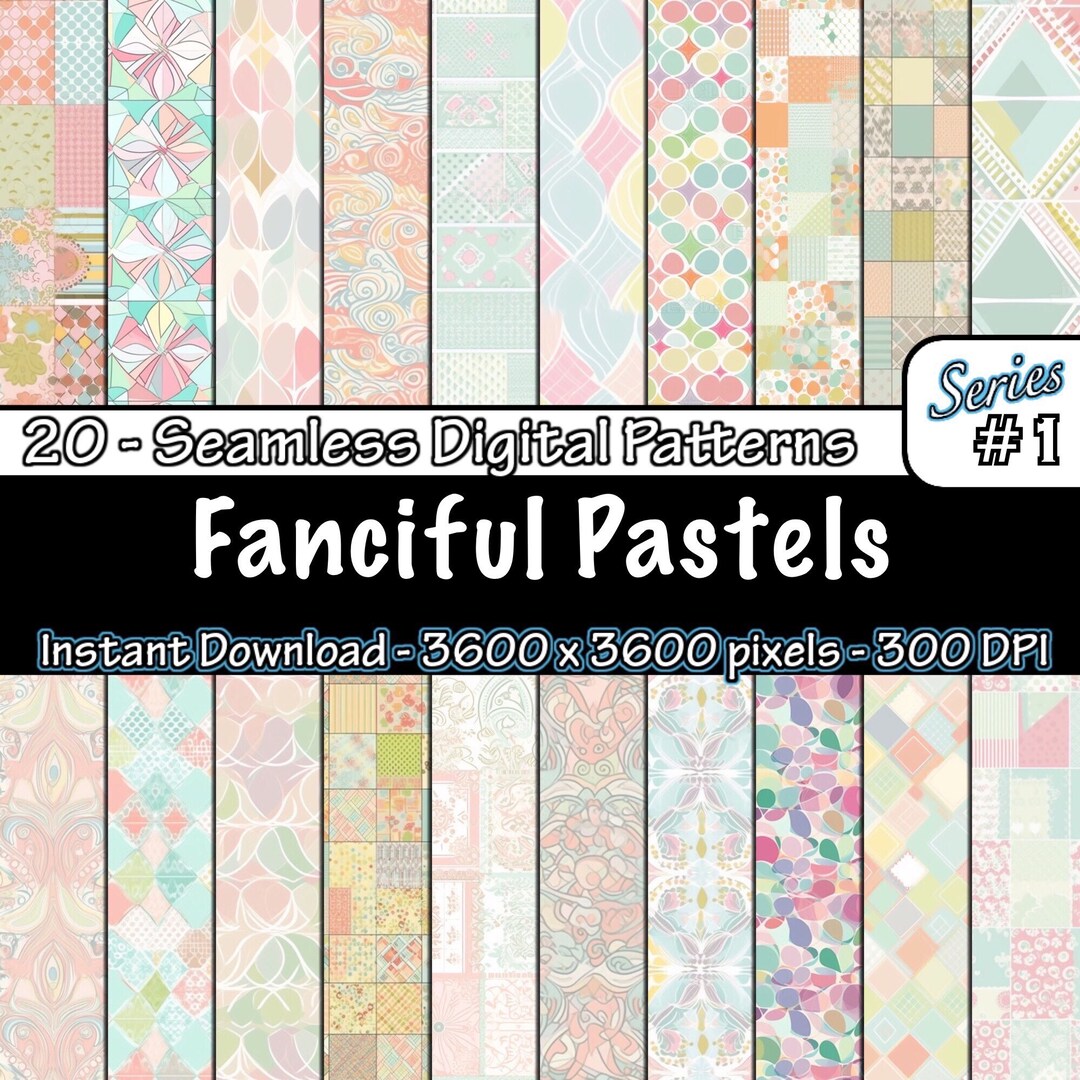Fanciful Pastels Series 2 | 20 Unique Seamless Patterns | Seamless ...