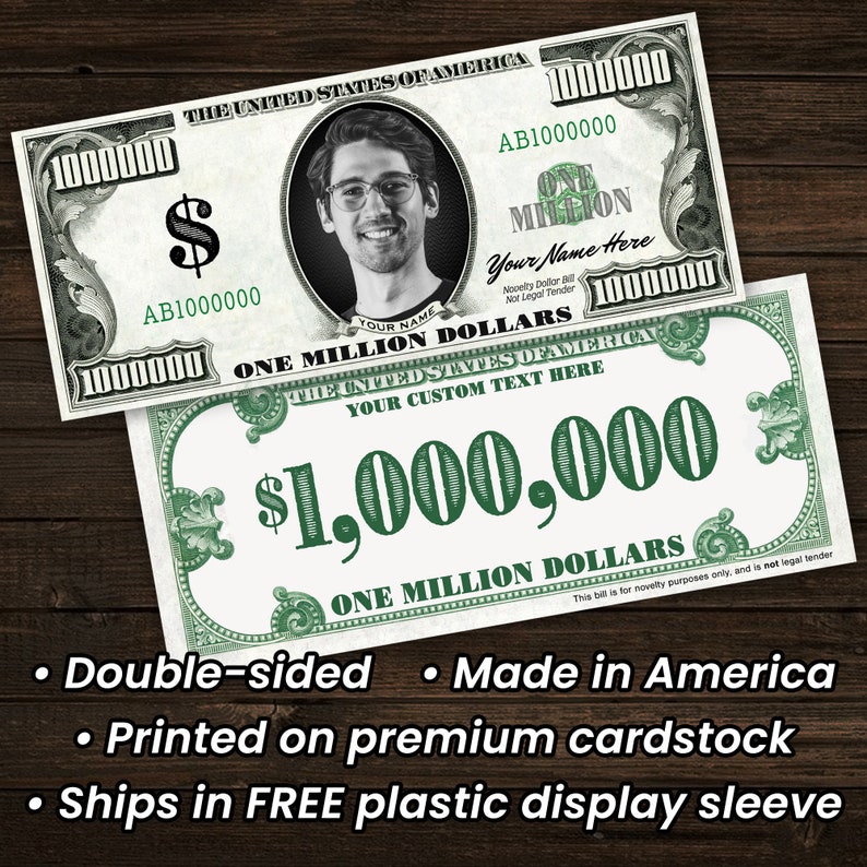 Custom RETRO Novelty Million Dollar Bill - Custom Made to Order - Great ...