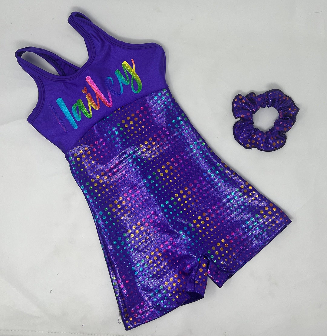 Girls Purple Multi Dot Unitard Biketard Dance Gymnastics Tumbling ...