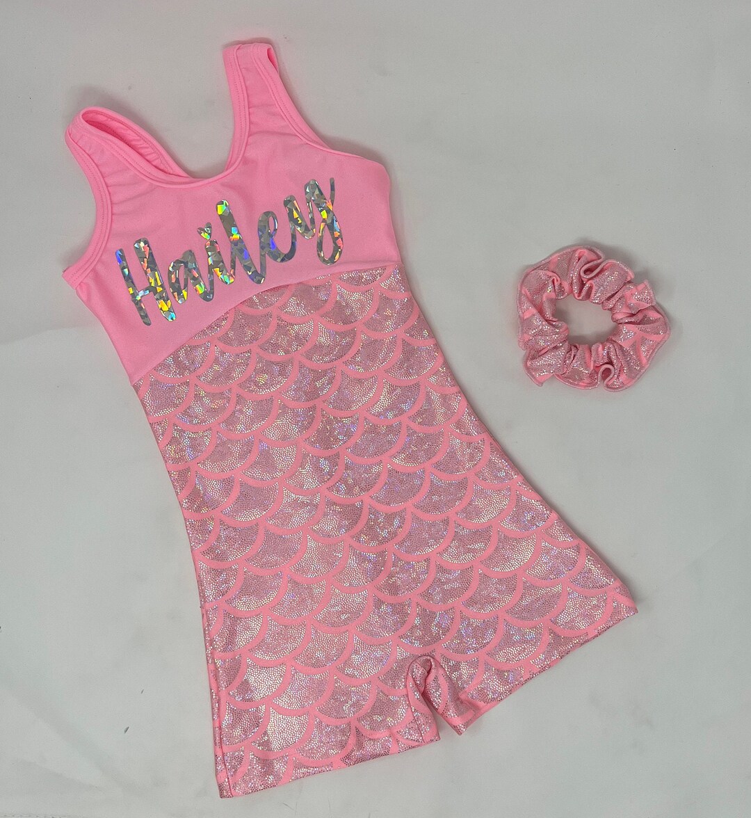 Girls Pink Mermaid Unitard Biketard Dance Gymnastics Tumbling Birthday ...