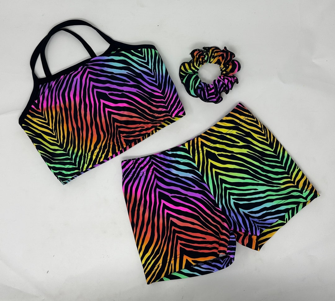 Girls Rainbow Zebra Fun Top Short Dance Dance Jazz Hip Hop Tumbling ...