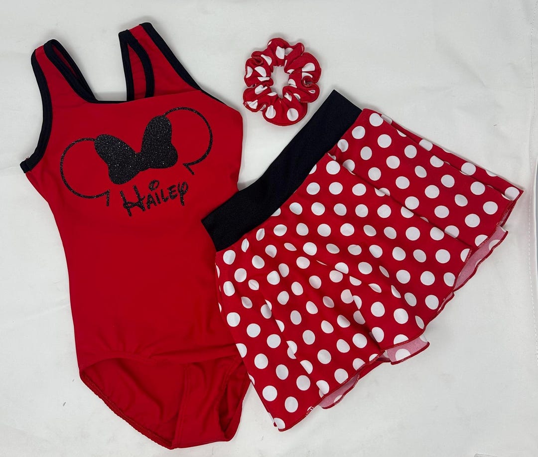 Girls Red Minnie Personalized Name Birthday Gymnastics Dance Leotard ...