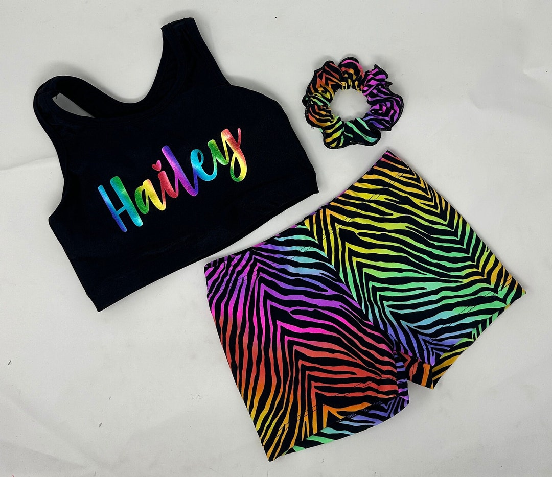 Girls Rainbow Zebra Top Short Personalized Dance Jazz Hip Hop Tumbling ...