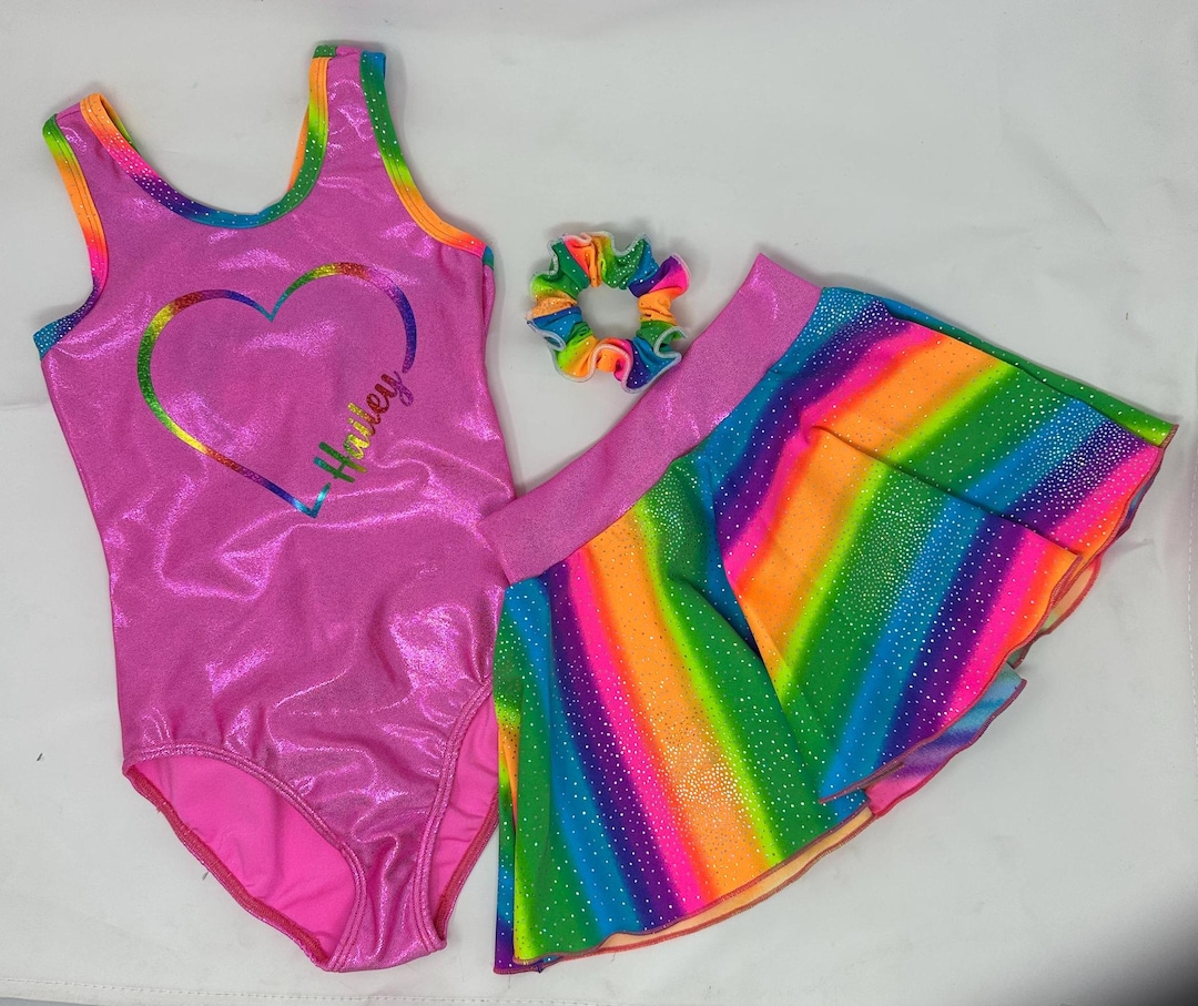 Girls Hot Pink Rainbow Heart Personalized Name Birthday Gymnastics ...