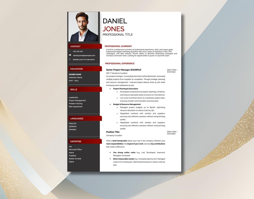 Dark Red Professional Resume Template – 3-page CV + Cover Letter ...