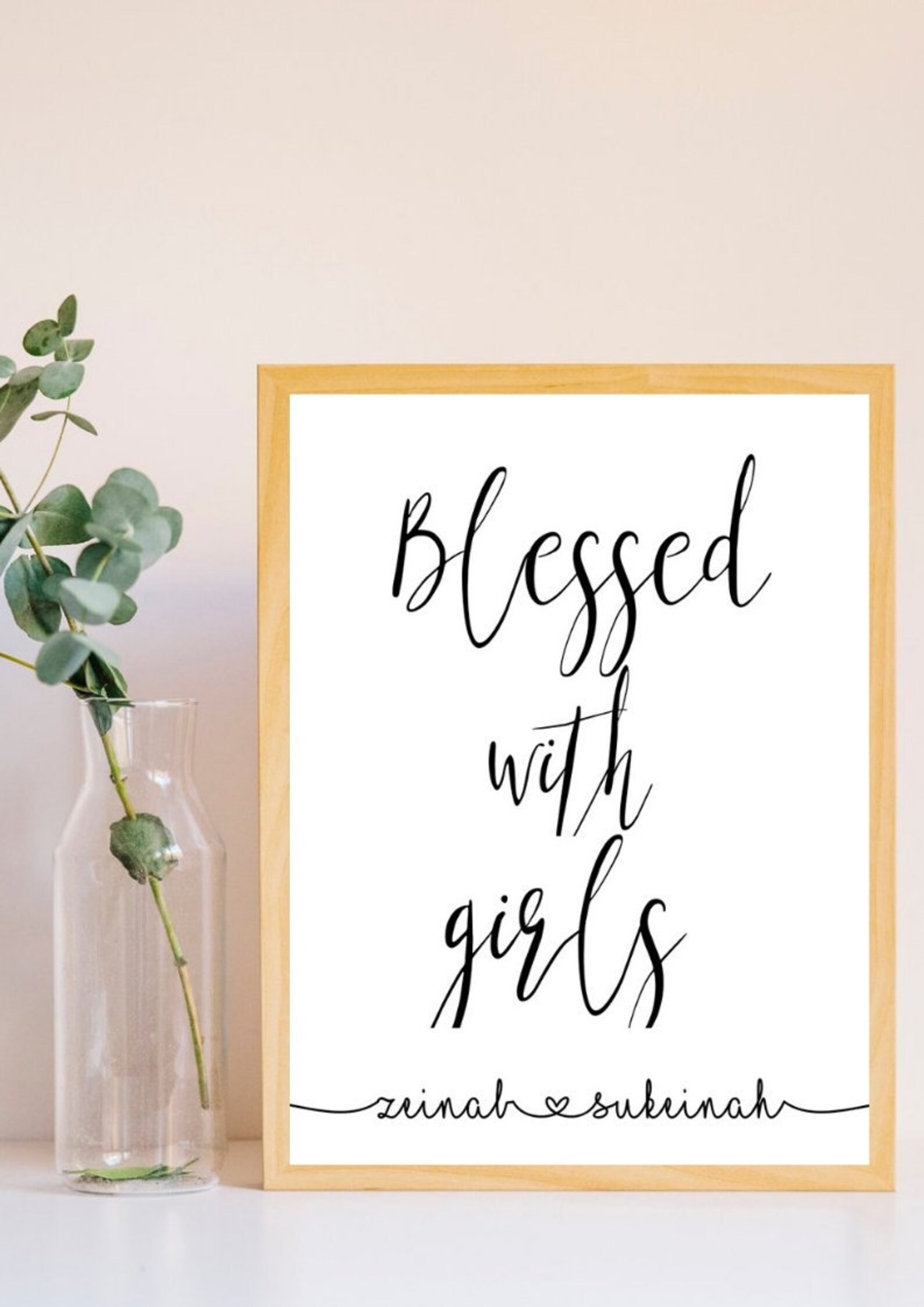 Blessed With Girls Personalised Art Print,name Print,personalised Wall ...