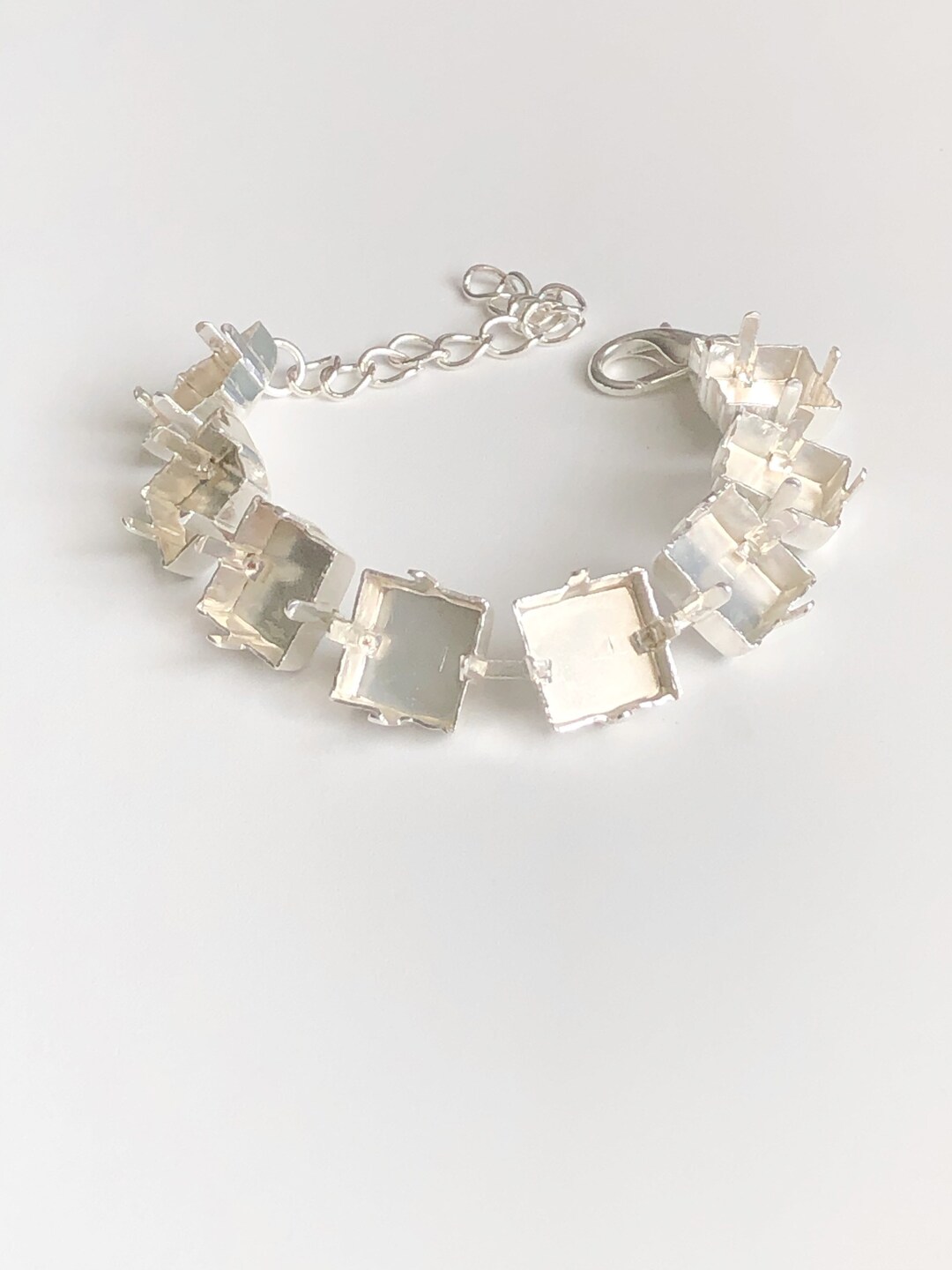 12x12mm Empty Cup Chain Bracelet Square, Silver Plated Bracelet Making ...