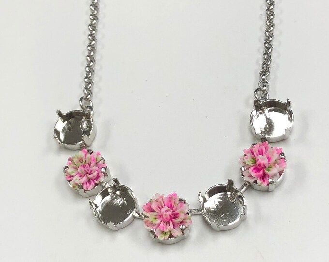 12mm Pink Flower Empty Cup Chain Centerpiece Necklace Rhodium Plating ...