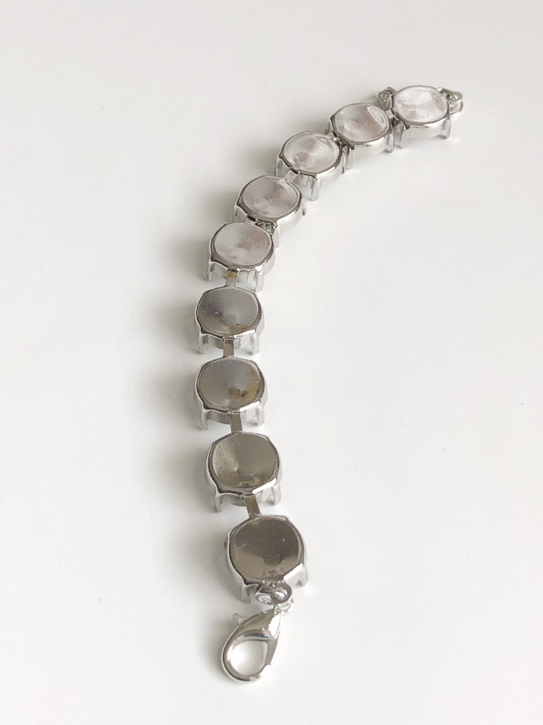 3 - 14mm Empty Cup Chain Bracelet Setting, Rhodium Plated Bracelet Base ...