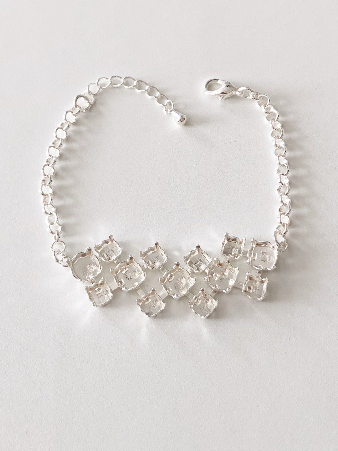 Silver Plated Empty Cup Chain Bracelet Setting - 8mm 6mm - Adjustable 8 ...