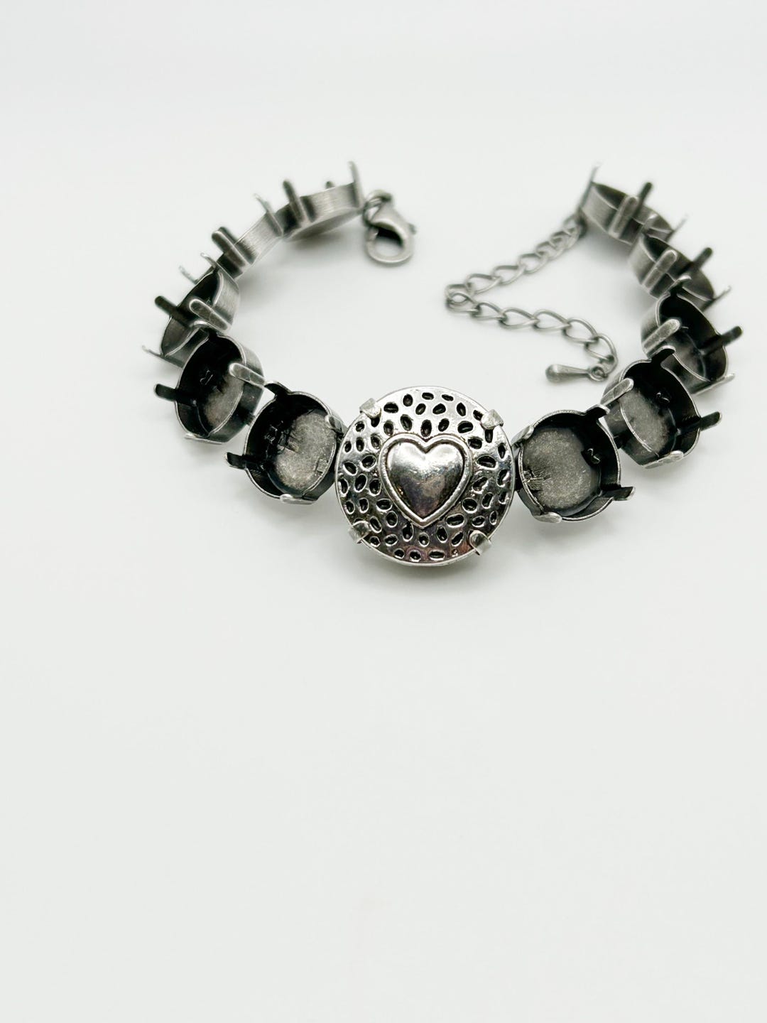 12mm Empty Cup Chain Heart Bracelet in Antique Silver, Bracelet Making ...
