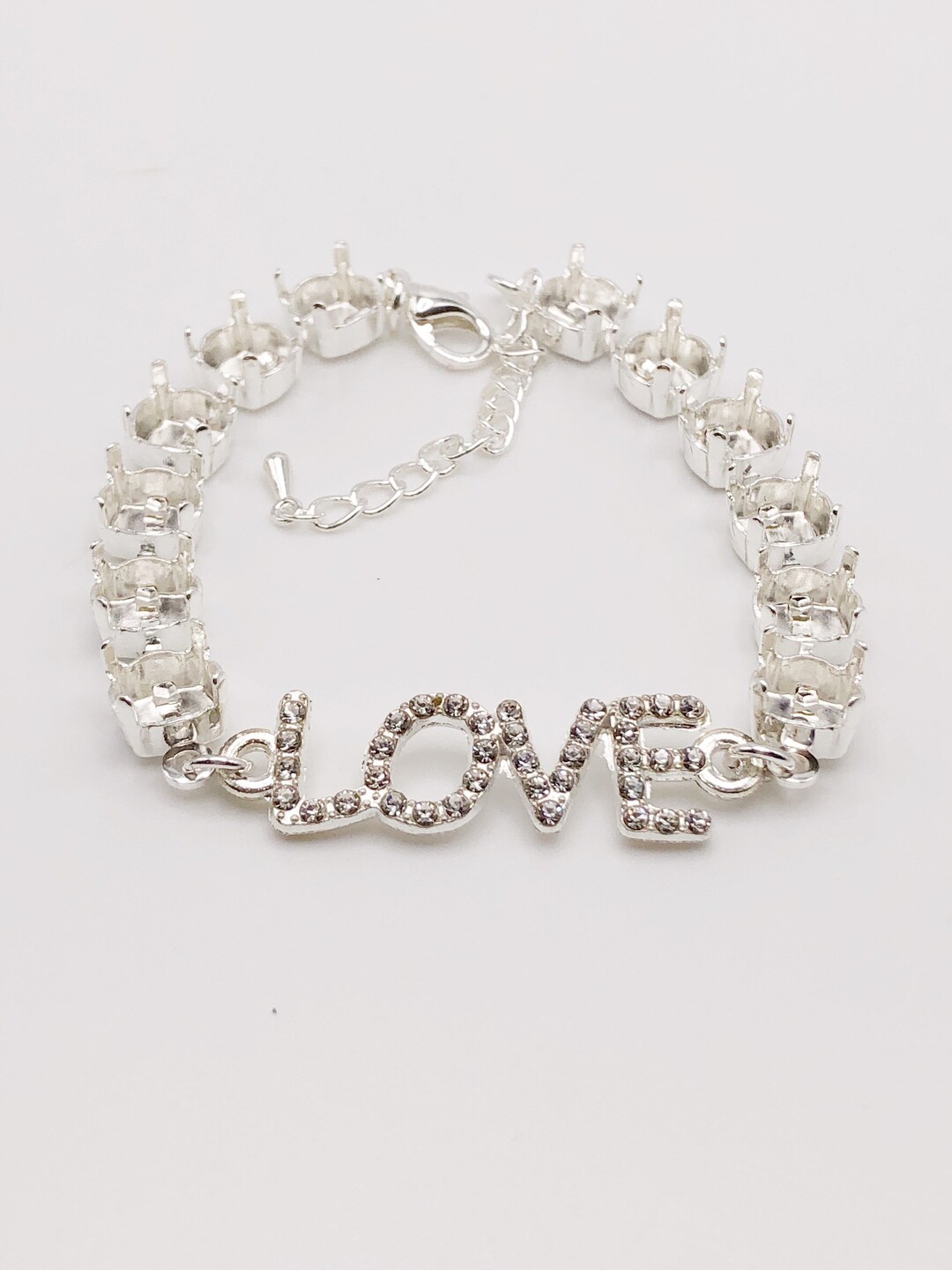 39ss Empty Cup Chain Love Charm Bracelet Setting, Shiny Silver 8mm ...