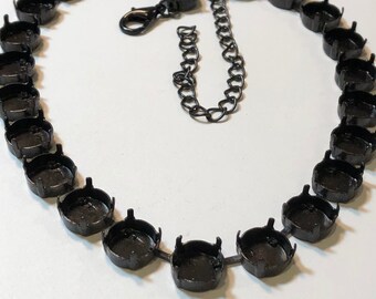 39ss Long Double Empty Cup Chain Necklace Setting in Antique Silver Ox ...
