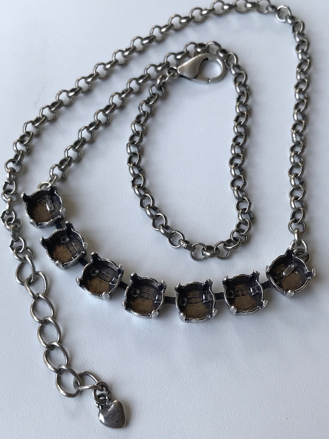 8mm Empty Cup Chain Centerpiece Necklace, 7 Empty Settings, Antique ...