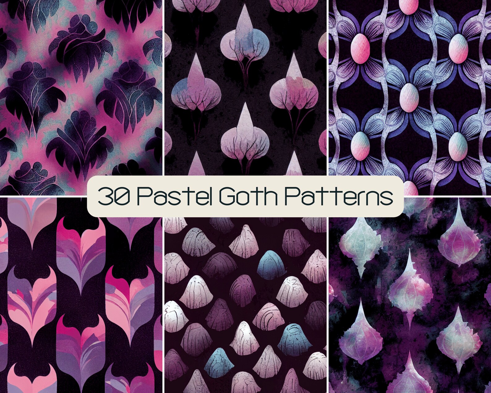 30 Pastel Goth Patterns, Digital Scrapbook Paper Pack, Gothic Skull SVG ...