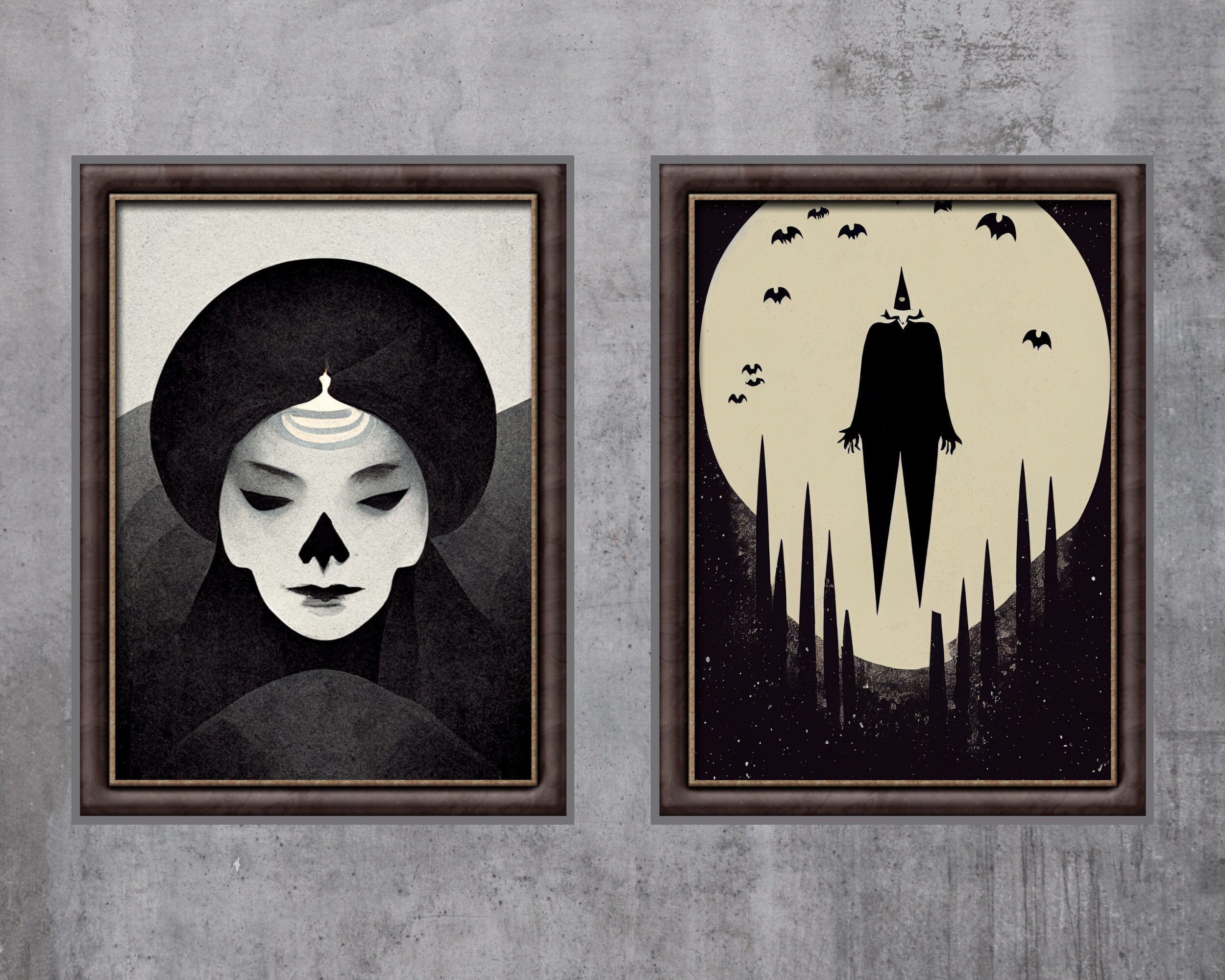 8 Monochromatic Gothic Art Print, Indoor Holiday Decoration, Printable ...