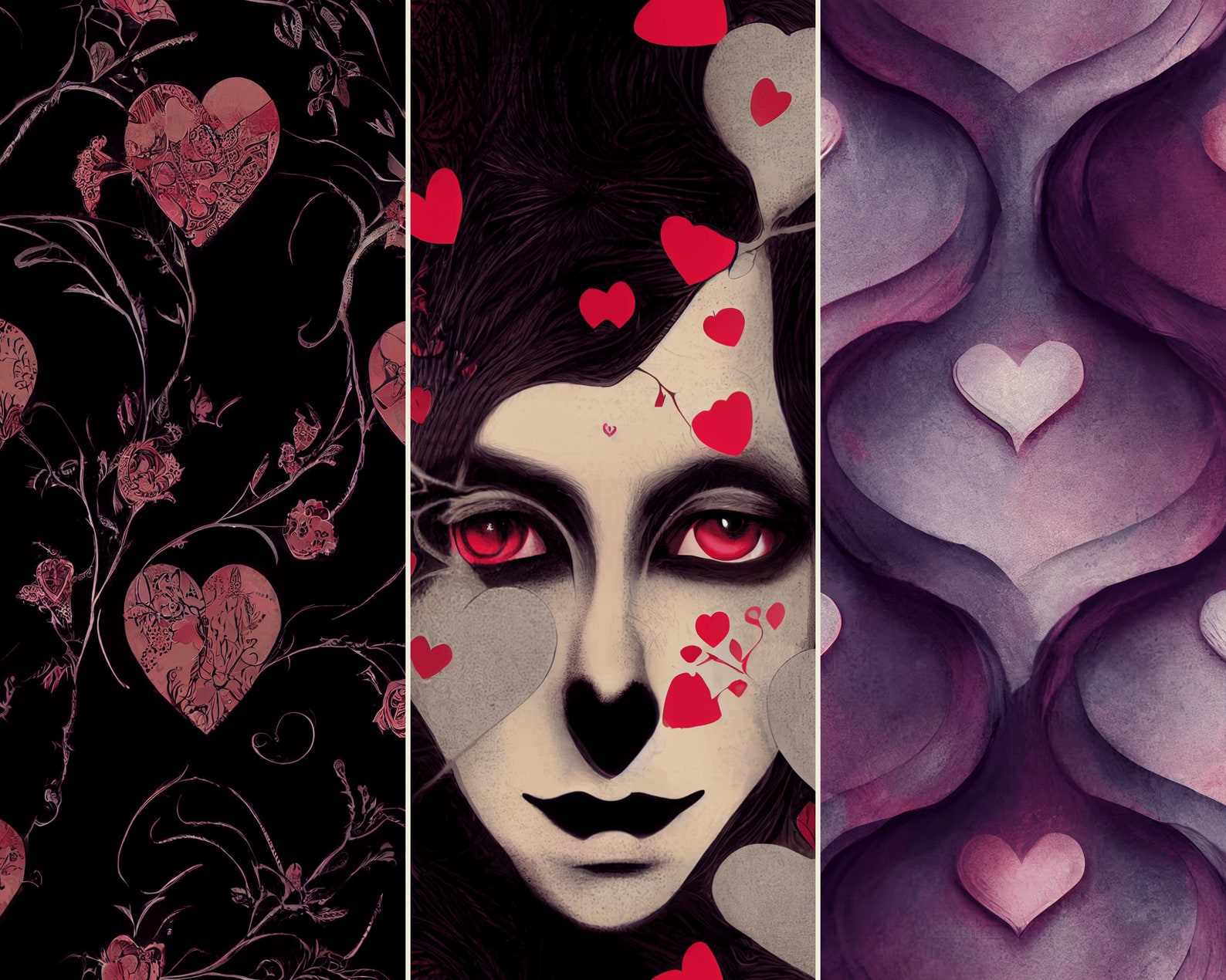 15 Purple Gothic Valentines Day Seamless Pattern, Goth Heart Skull SVG ...