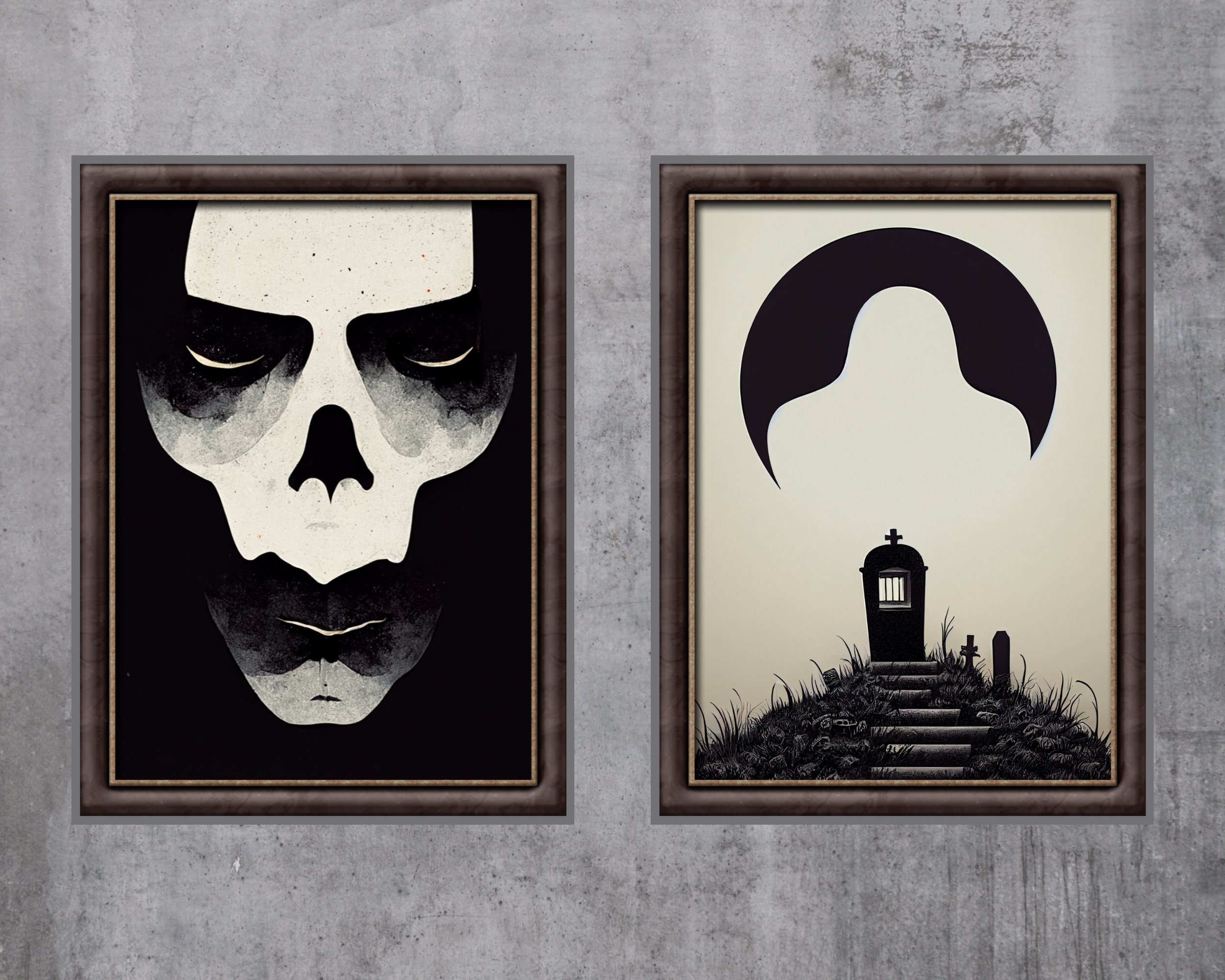 8 Monochromatic Gothic Art Print, Indoor Holiday Decoration, Printable ...