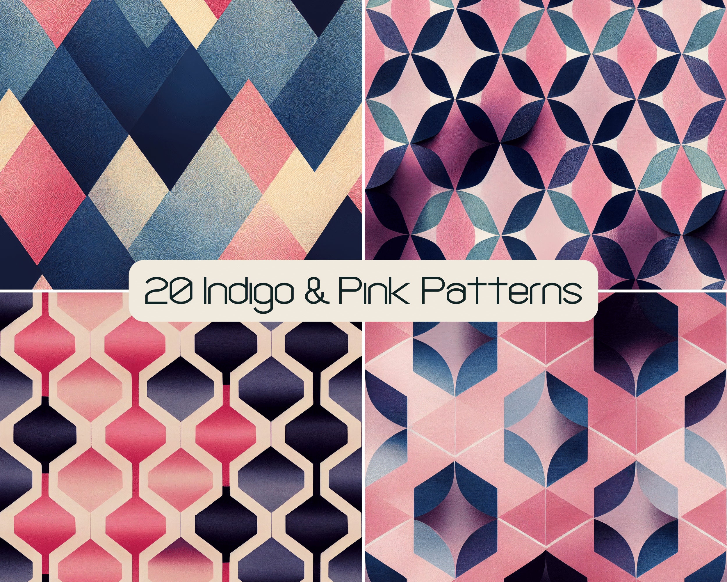 20 Indigo & Pink Wallpaper Patterns, Printable Scrapbook Paper Pack ...