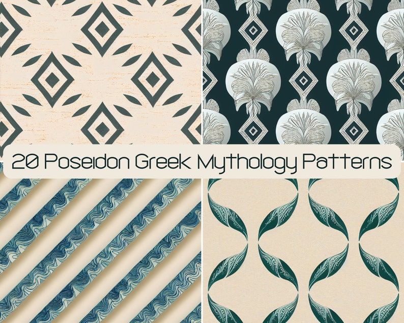 Poseidon Greek Mythology Seamless Pattern Set, Nautical Decor (SVG, JPG ...