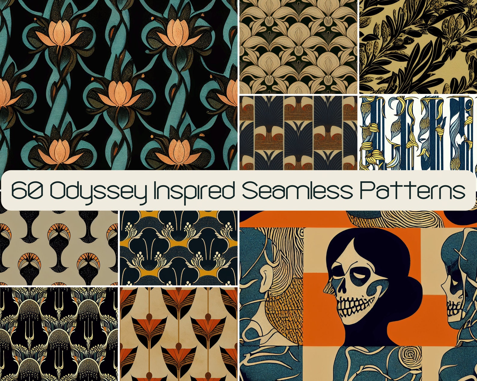 60 Odyssey Patterns, Digital Scrapbook Paper Pack, Greek Mythology ...