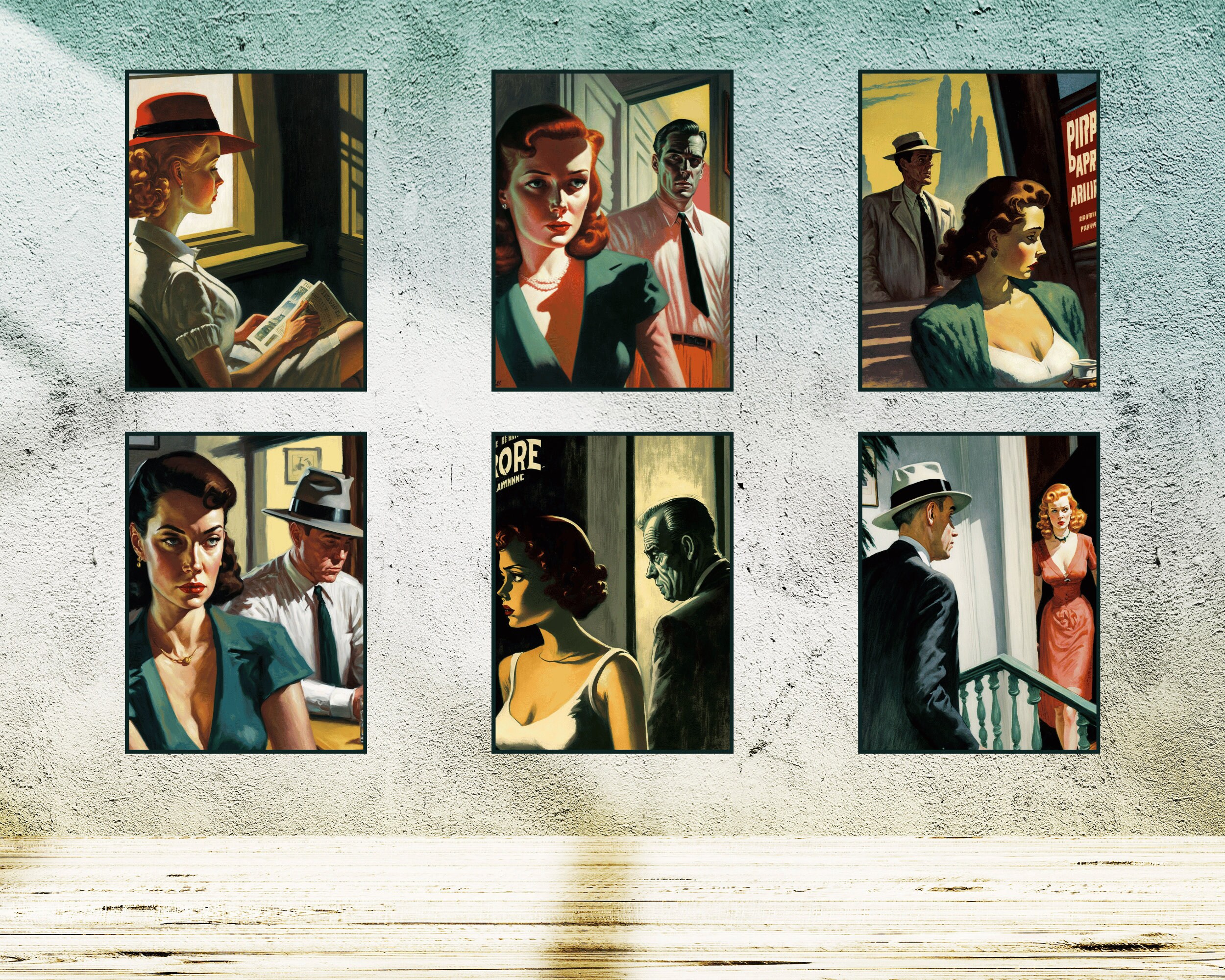 6 1950s Pulp Crime Fiction Art Prints Edward Hopper Inspired - Etsy