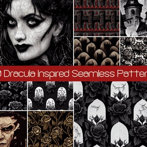 60 Dracula Seamless Pattern, Digital Scrapbook Paper Pack, Goth SVG JPG ...