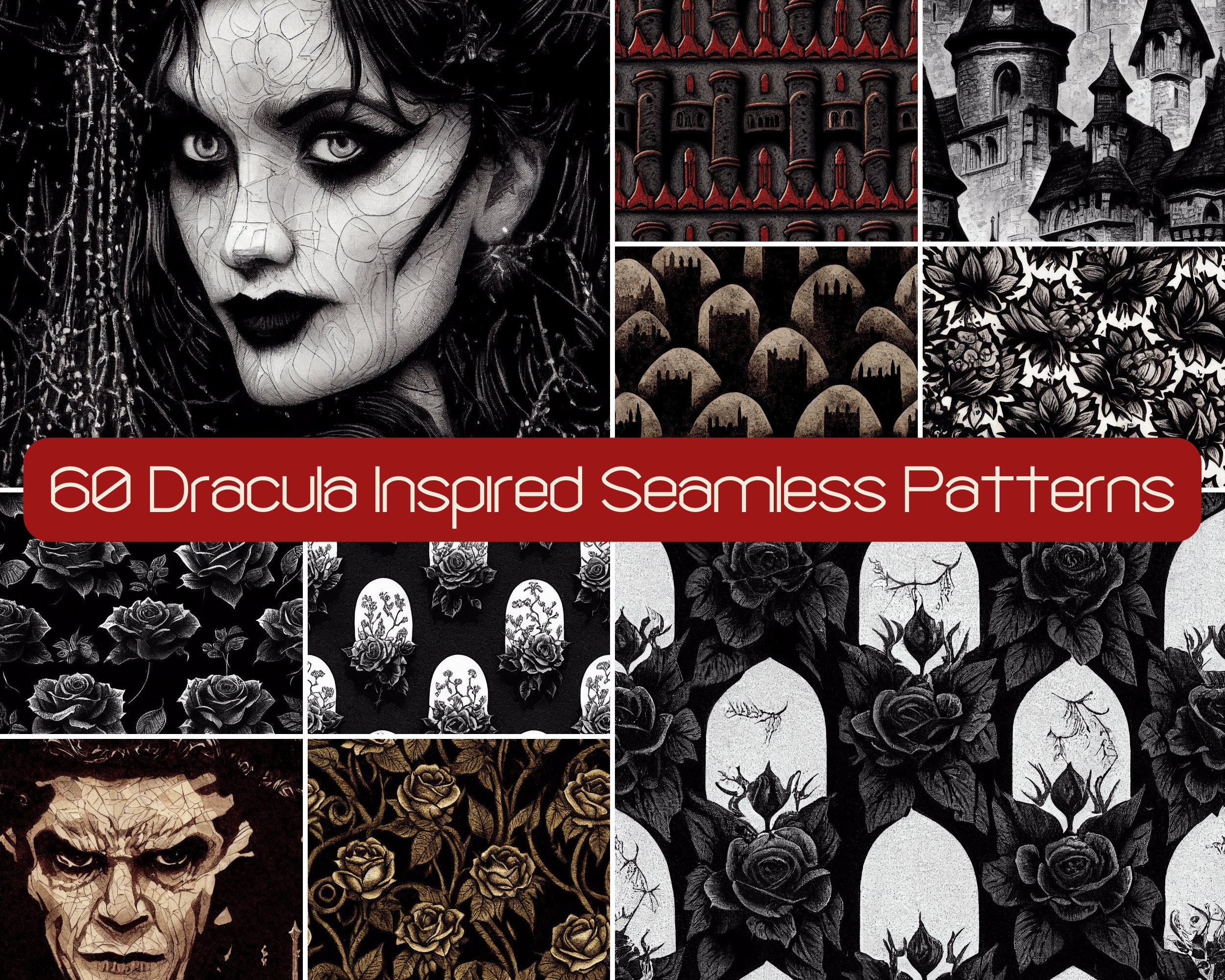 60 Dracula Seamless Pattern, Digital Scrapbook Paper Pack, Goth SVG JPG ...