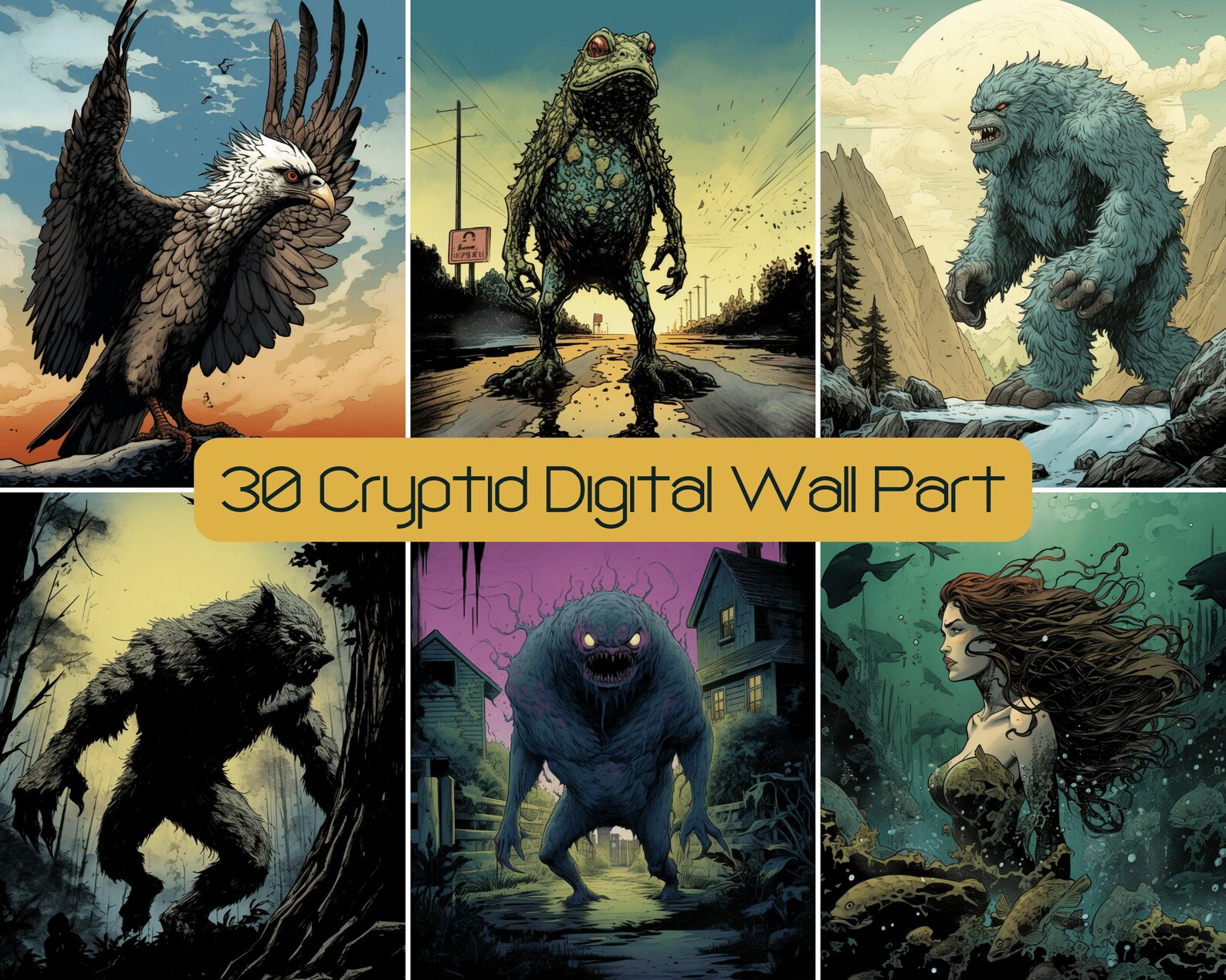 30 Cryptid Digital Wall Art Printable Greeting Card - Etsy