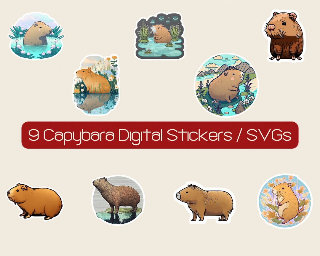 9 Digital Capybara Stickers & Svgs, Clip Art, Commercial License ...