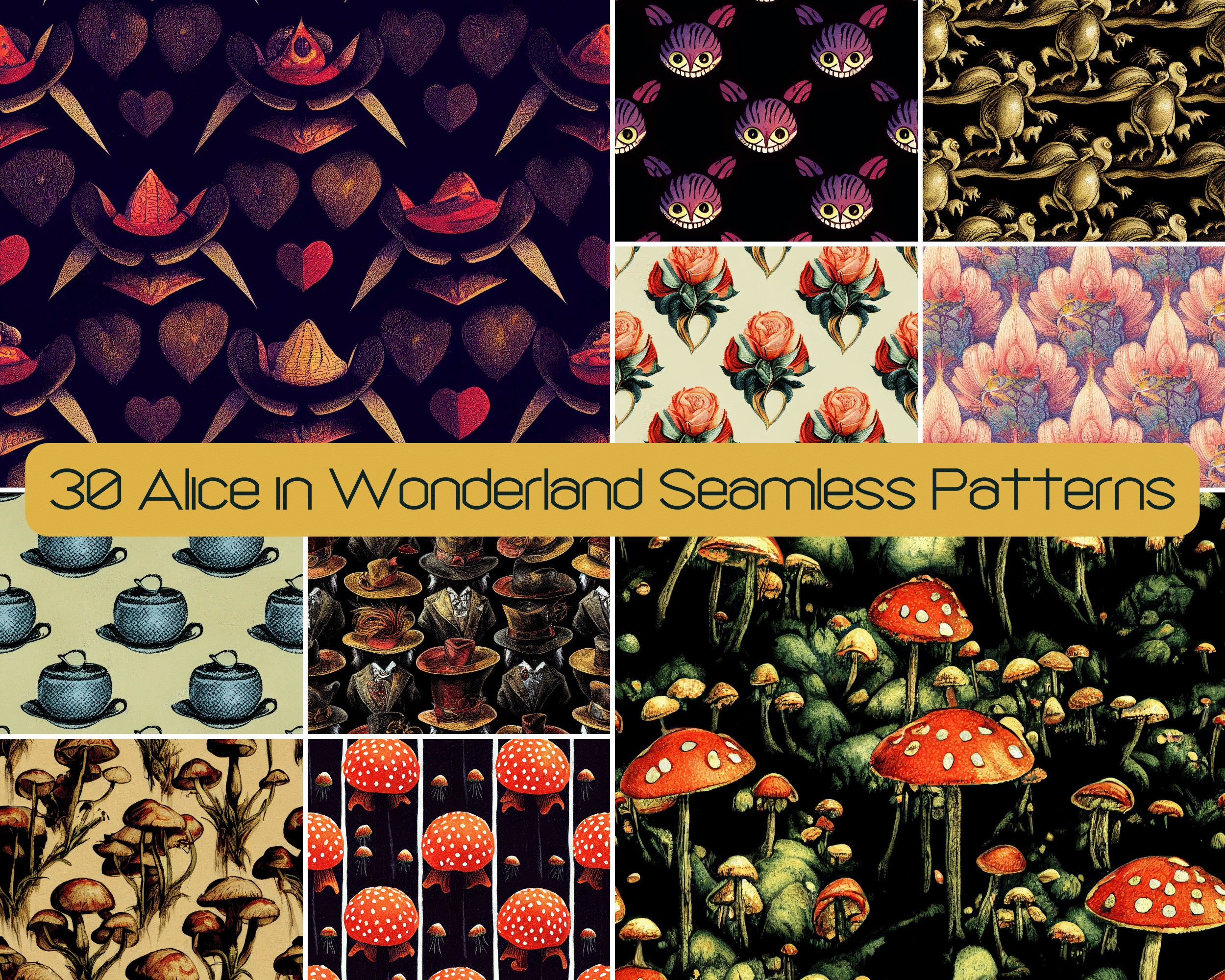30 Alice in Wonderland Seamless Pattern, Digital Scrapbook Paper ...